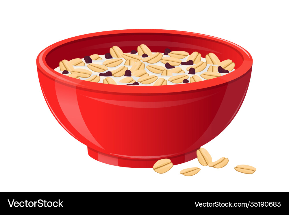 Breakfast with cereals chocolate and milk in red Vector Image