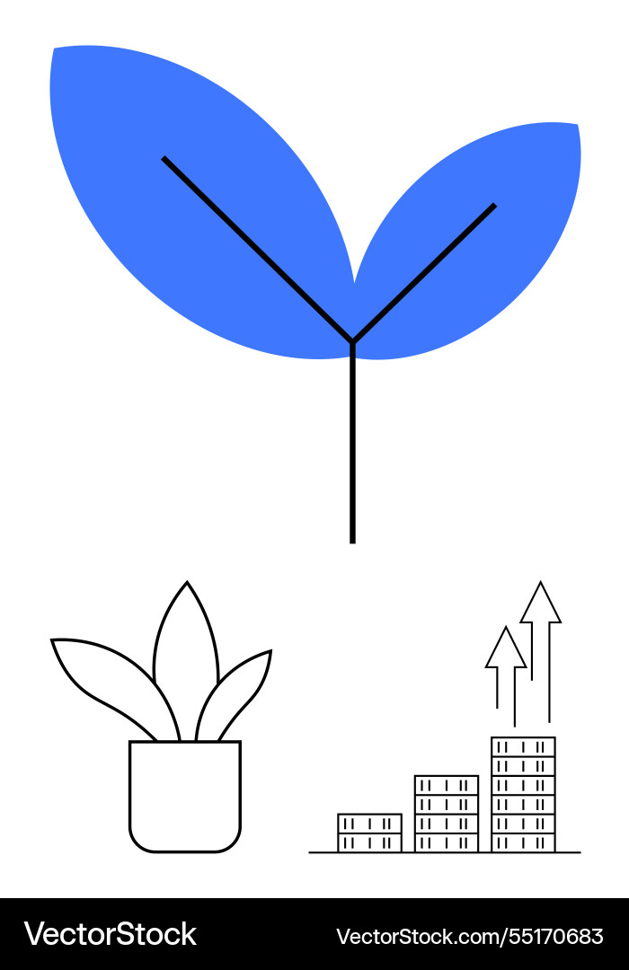 Growth and success represented by leaves potted Vector Image