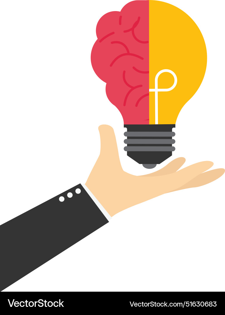 Hand holding lightbulb with half brain for Vector Image