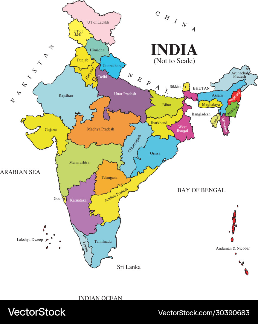 India States Political Map - 2023 Royalty Free Vector Image