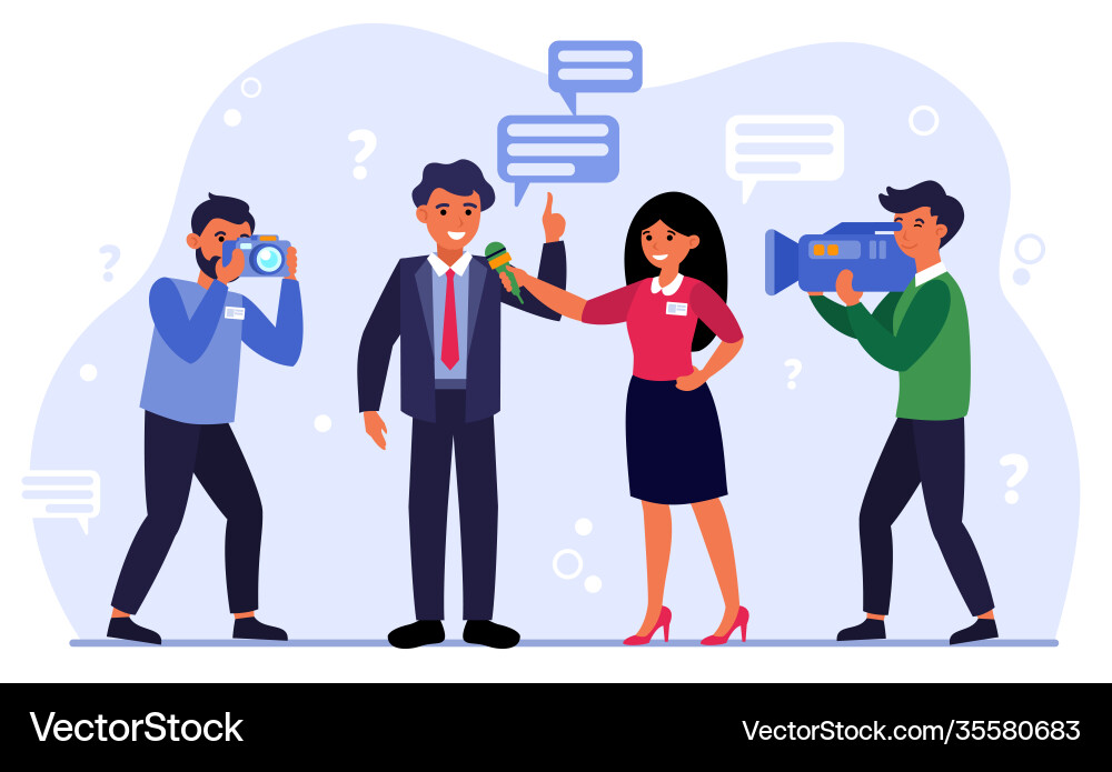 Journalist conducting interview with man Vector Image