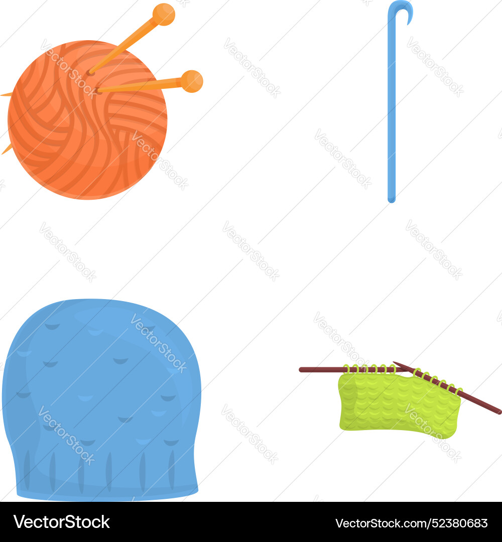 Knitting icons set cartoon tool Royalty Free Vector Image