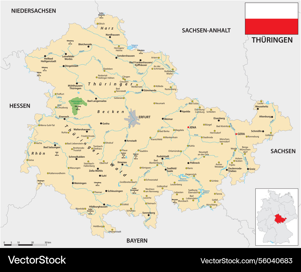 Map of the state thuringia germany Royalty Free Vector Image
