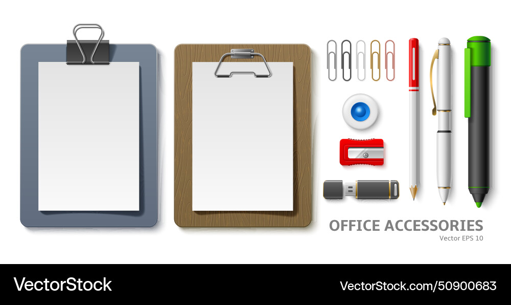 Realistic office clipboards paper white sheets Vector Image