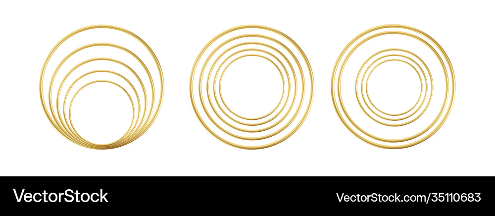 Set realistic 3d golden round frame isolated Vector Image