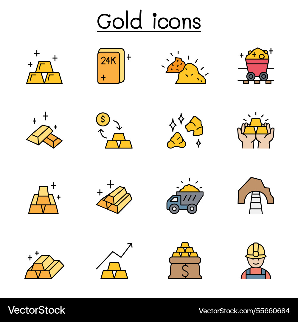 Gold icon set color line style Royalty Free Vector Image