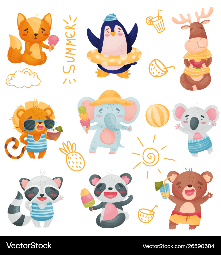 Humanized animals at summer holiday Royalty Free Vector