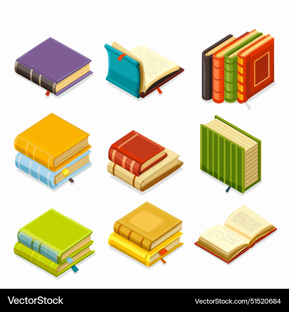 Isometric books various colors isolated white Vector Image