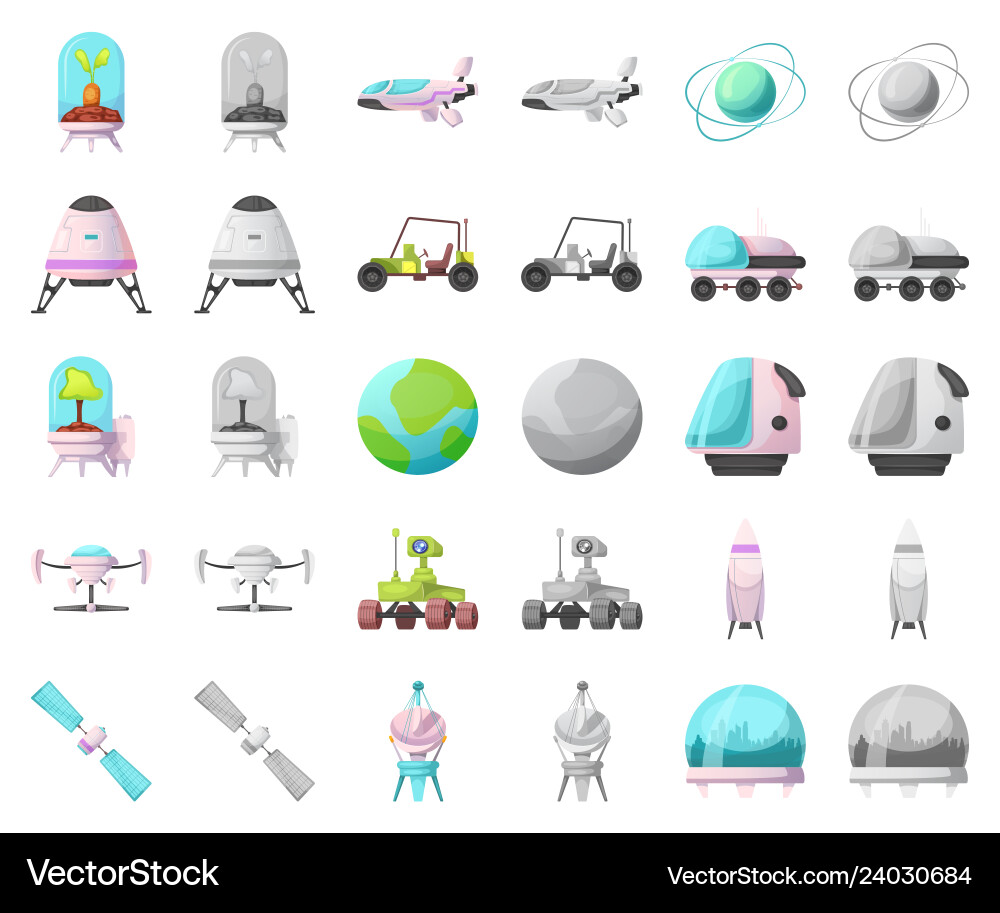 Mars and space icon set Royalty Free Vector Image