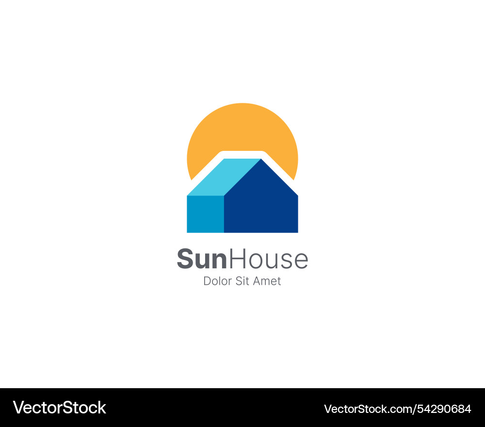 Sun house with simple colorful logo Royalty Free Vector