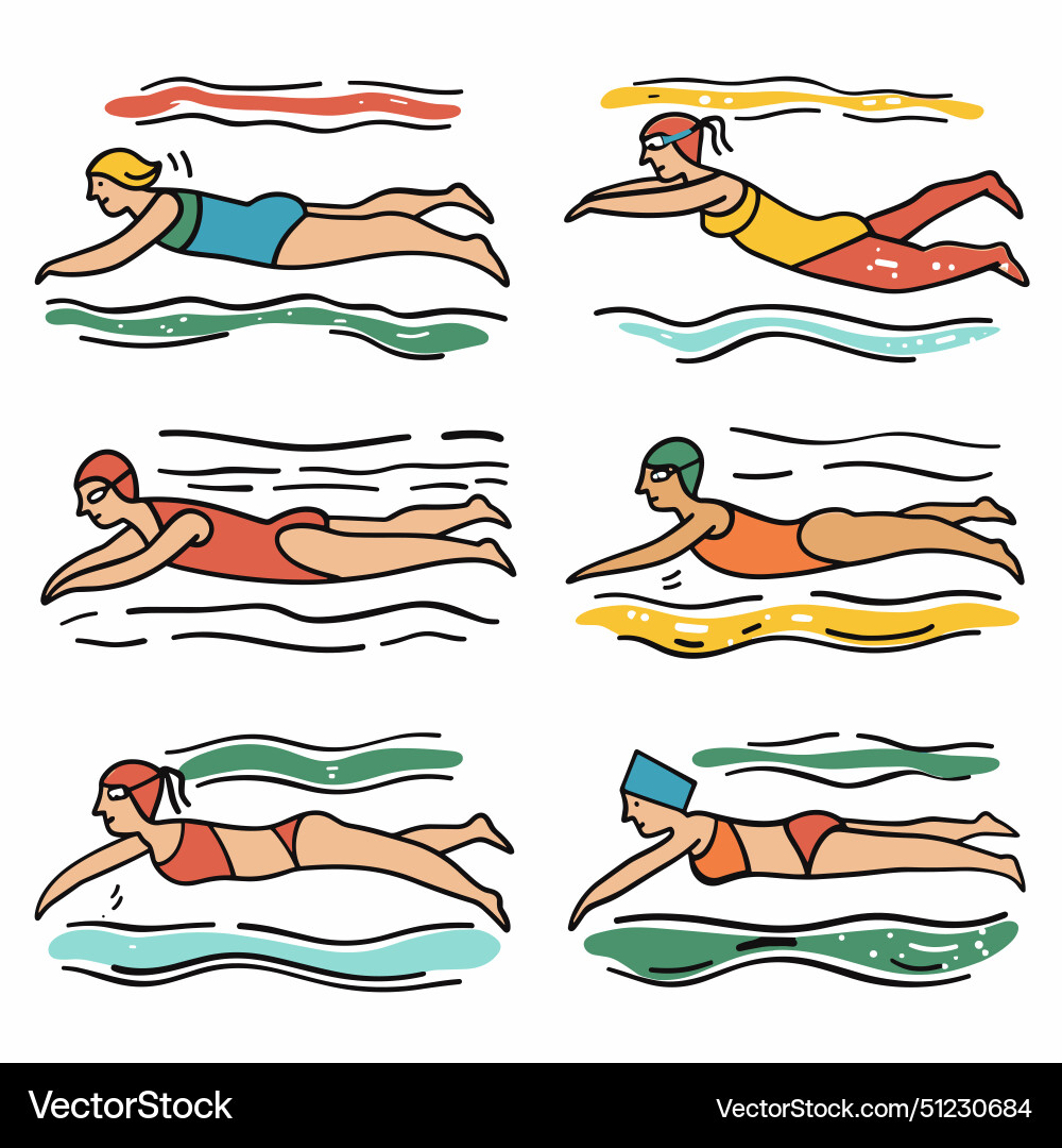 Swimmers cartoon characters performing freestyle Vector Image