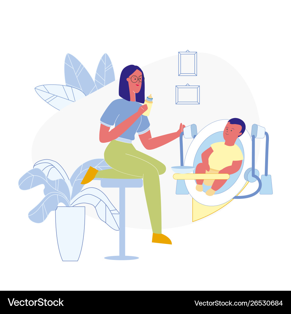 Toddler feeding process flat Royalty Free Vector Image