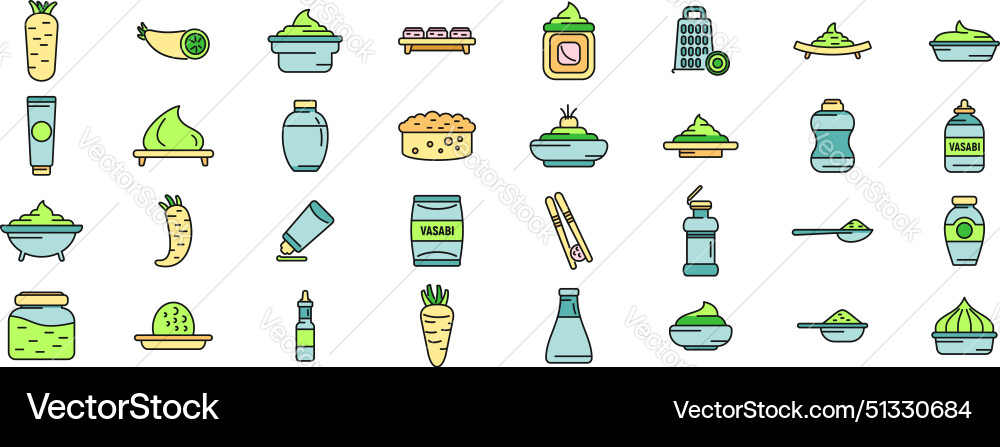 Wasabi icons set color line Royalty Free Vector Image