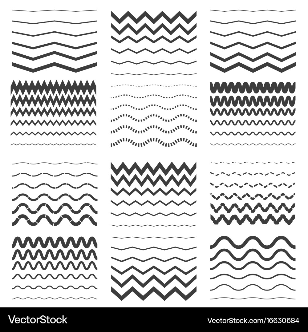 Zigzag and wavy line patterns set Royalty Free Vector Image