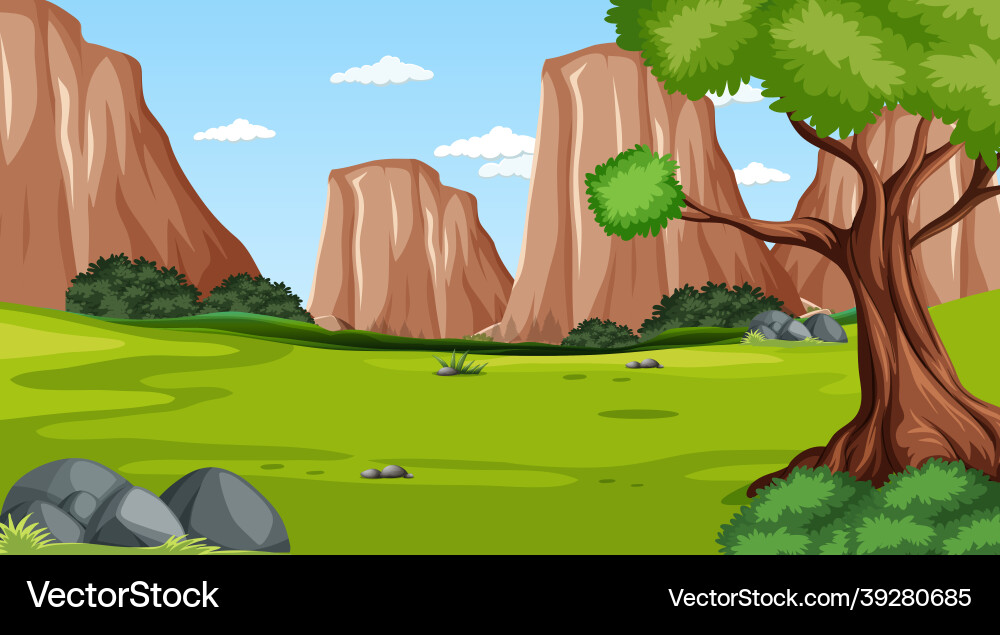 Blank forest at daytime scene with cliff Vector Image