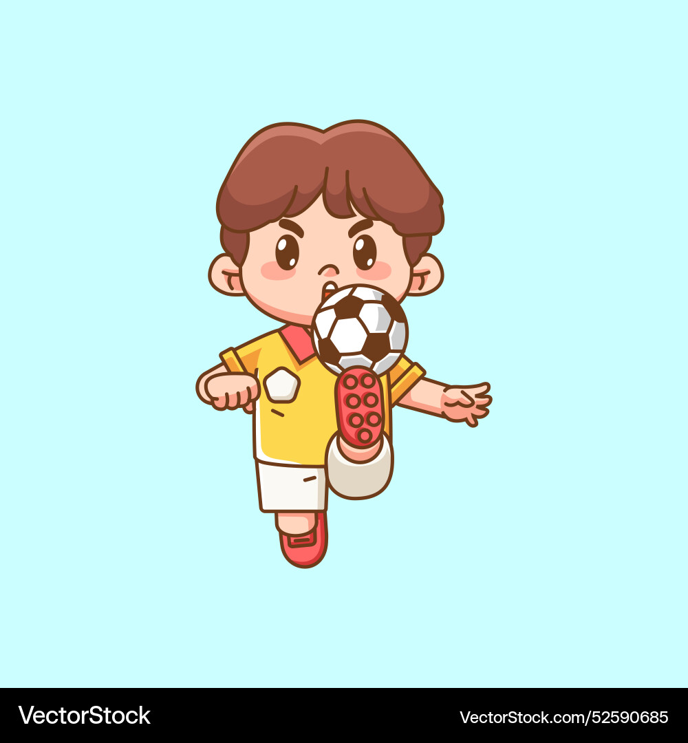 Cute soccer player kick ball kawaii chibi Vector Image