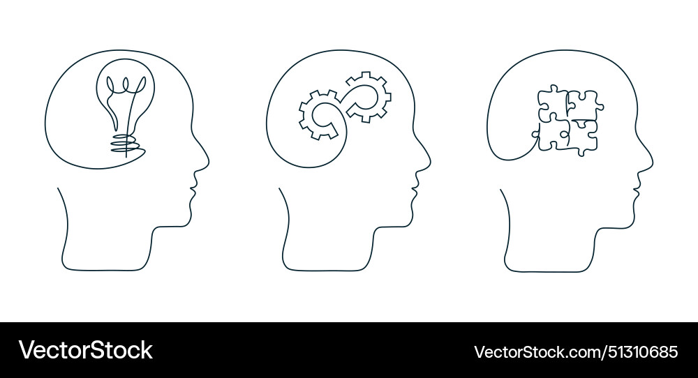 Drawing human head with gears inside in one line Vector Image