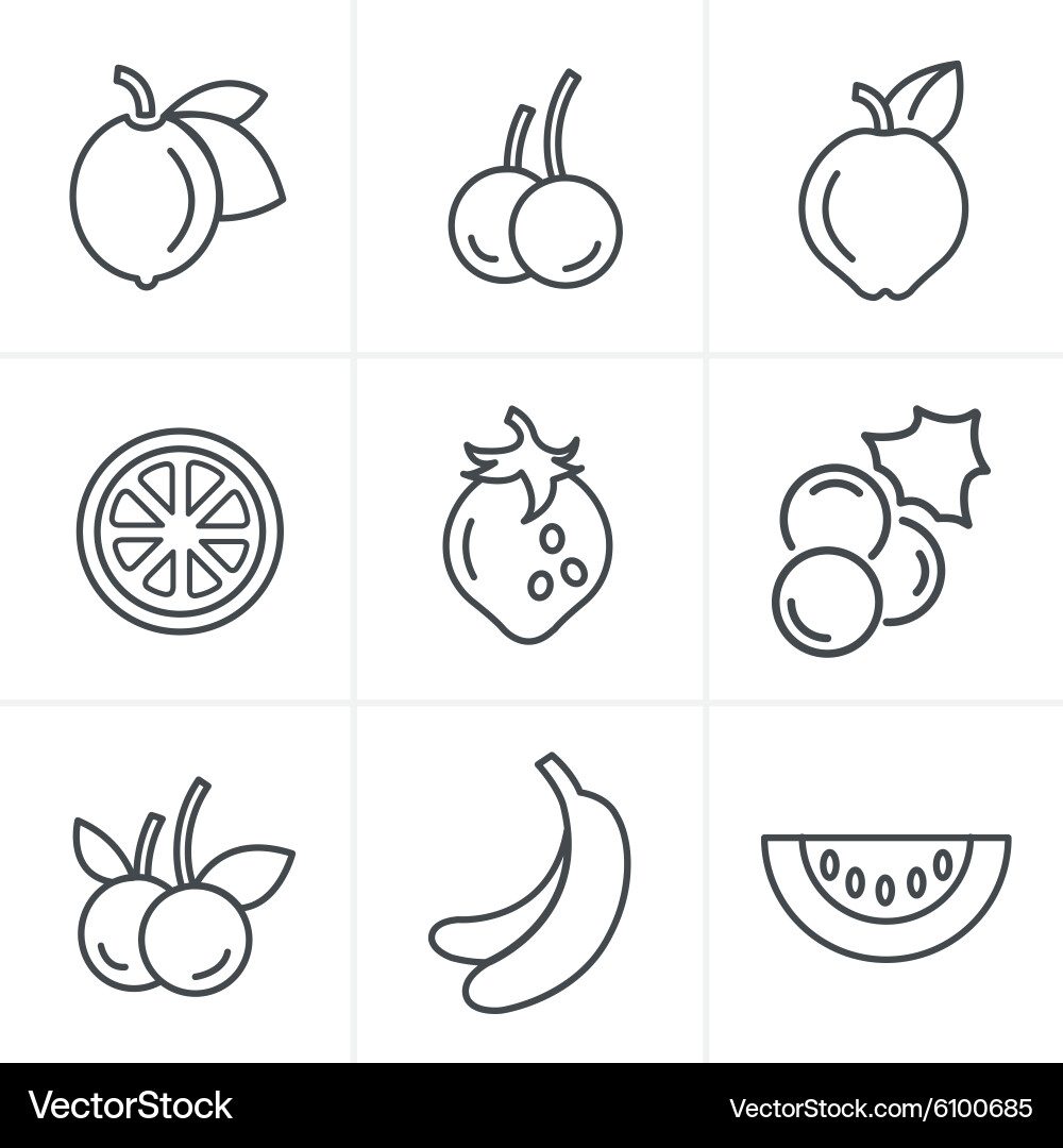 Fruit Line Icons - Fresh & Colorful Royalty Free Vector