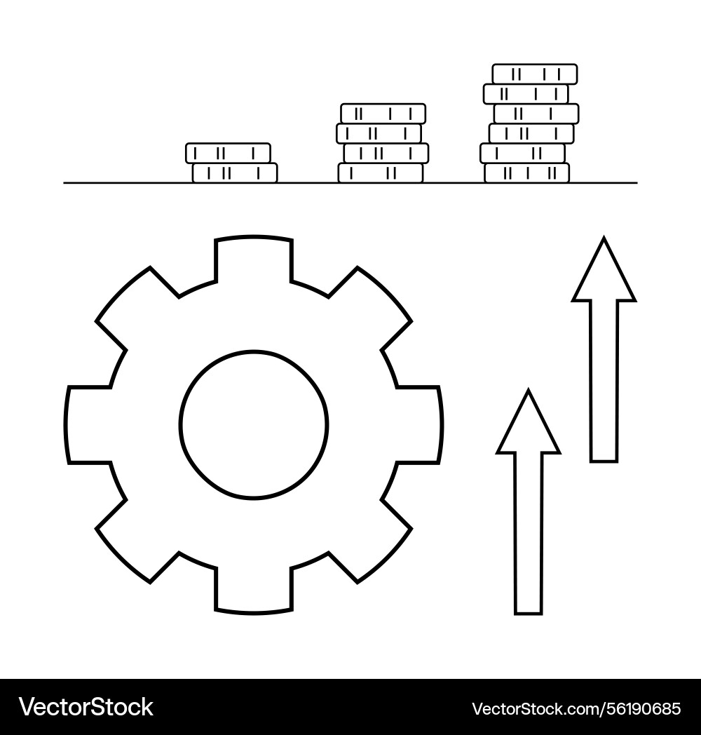 Gear with arrows and stacked coins symbolizing Vector Image