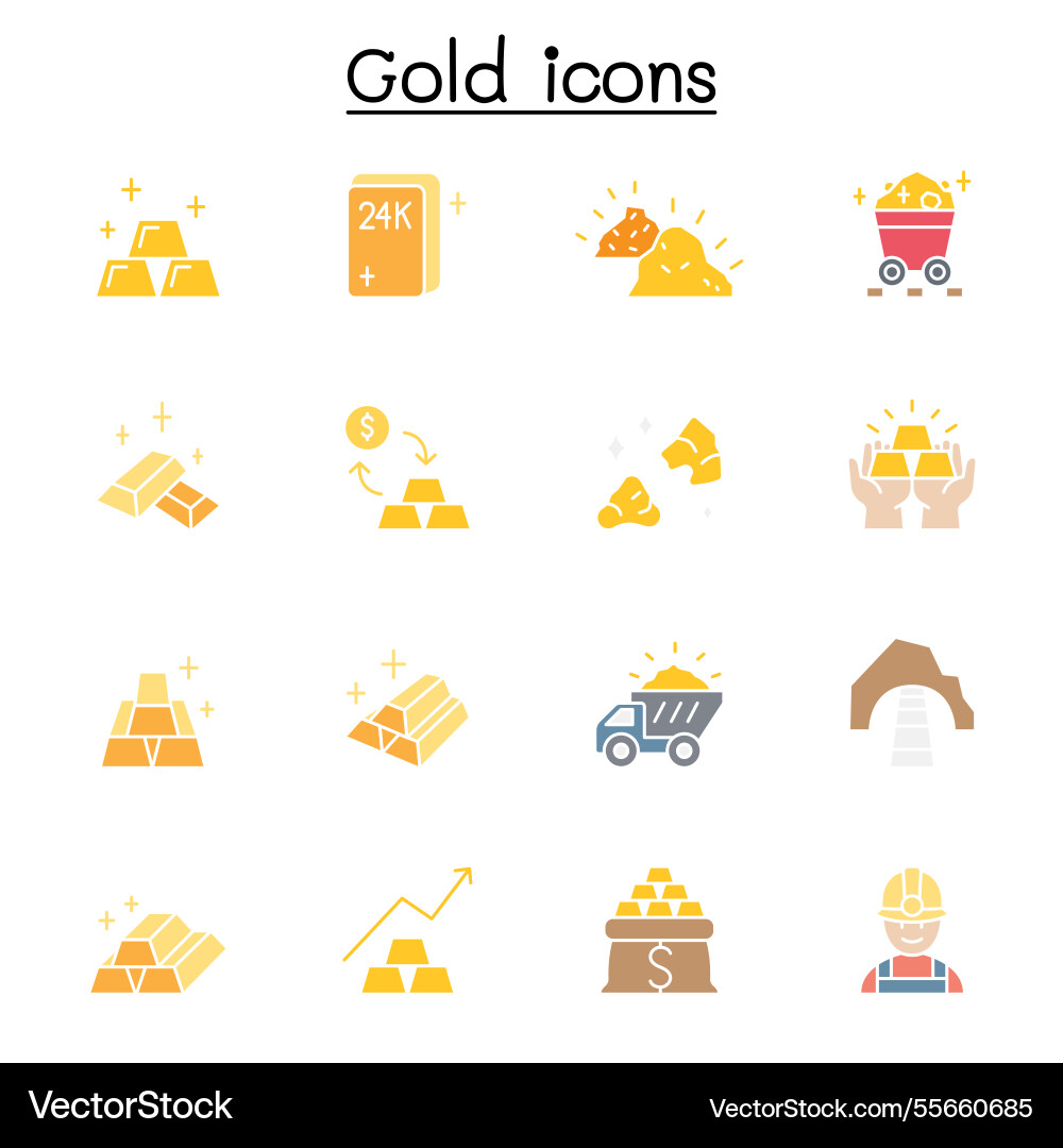Gold icon set in flat color style Royalty Free Vector Image