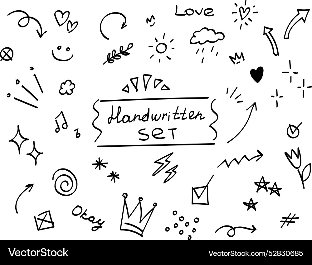Handwritten set of different emoticons Royalty Free Vector