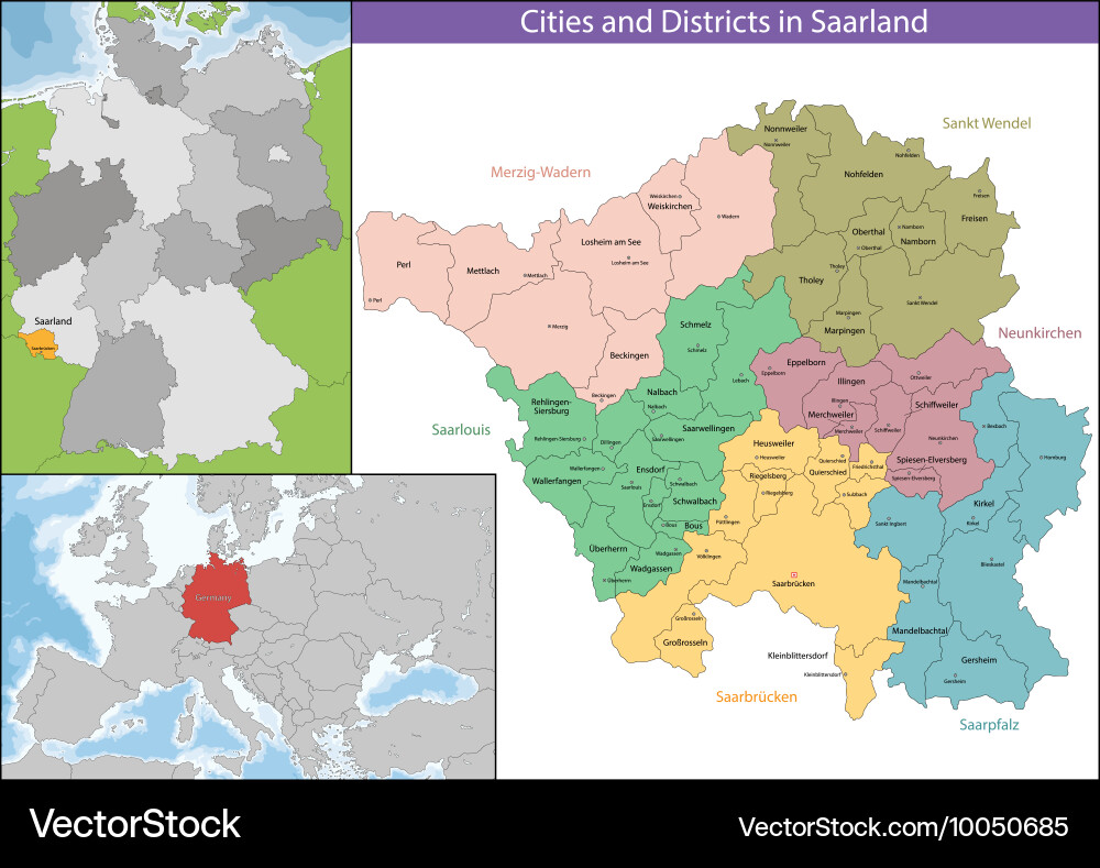 Map of saarland Royalty Free Vector Image - VectorStock