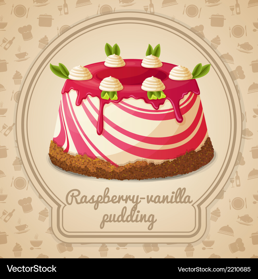 Raspberry vanilla pudding label Royalty Free Vector Image