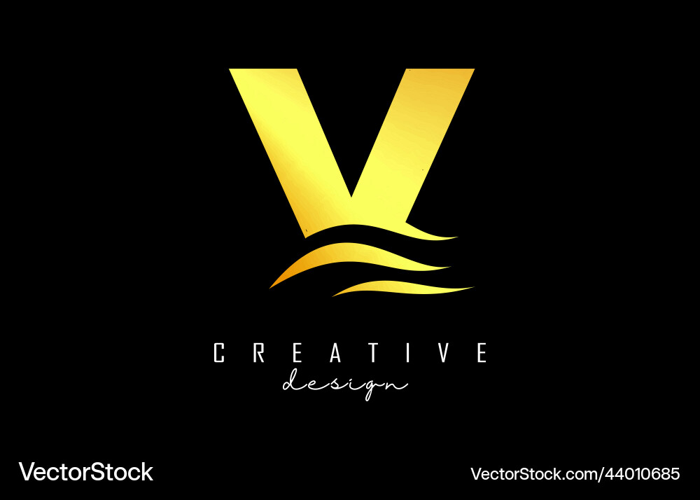 Wave effect golden letter v logo with leading Vector Image