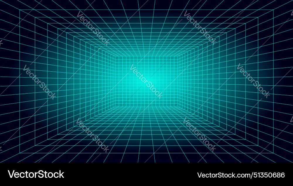 3d wireframe blue grid room Royalty Free Vector Image
