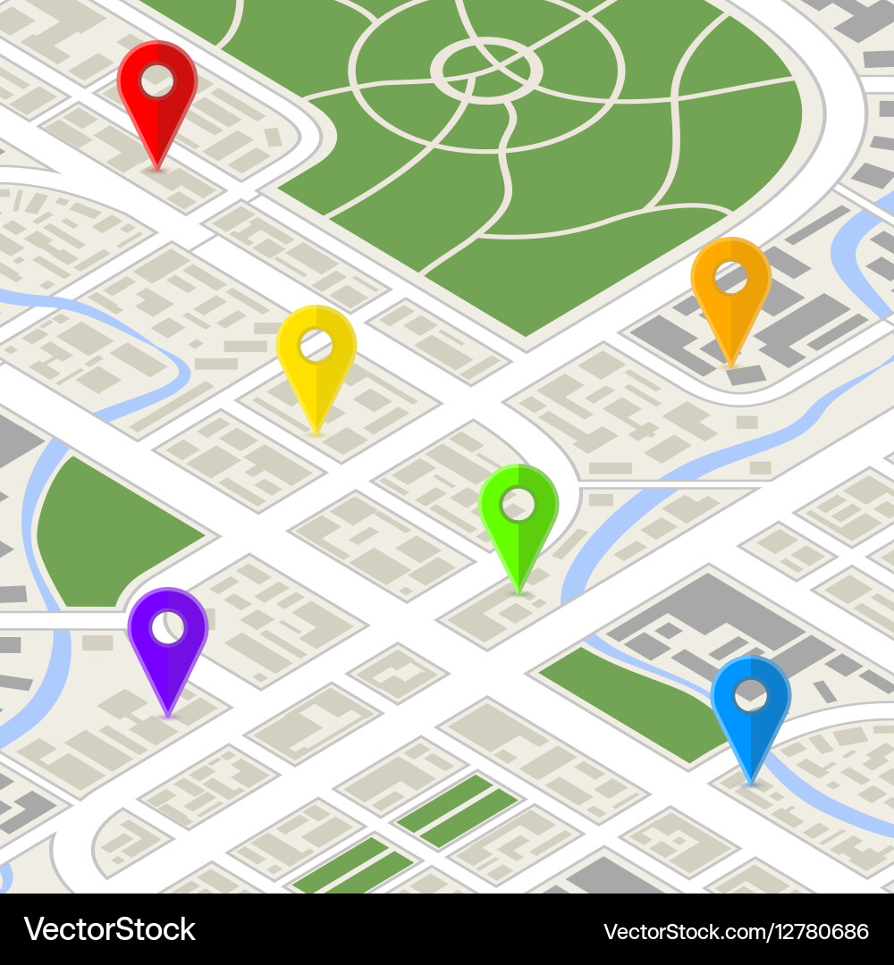Detailed city map in isometric view with colourful