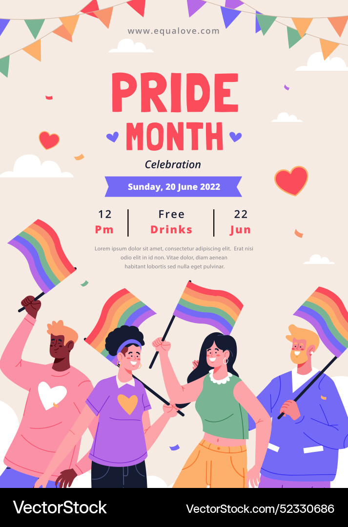 Flat pride month flyer template Royalty Free Vector Image