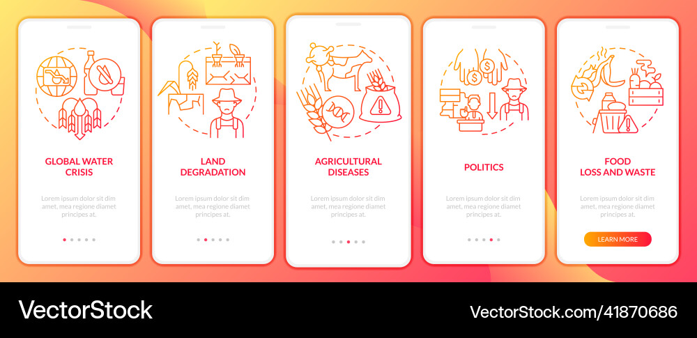 Food security challenges red gradient onboarding Vector Image