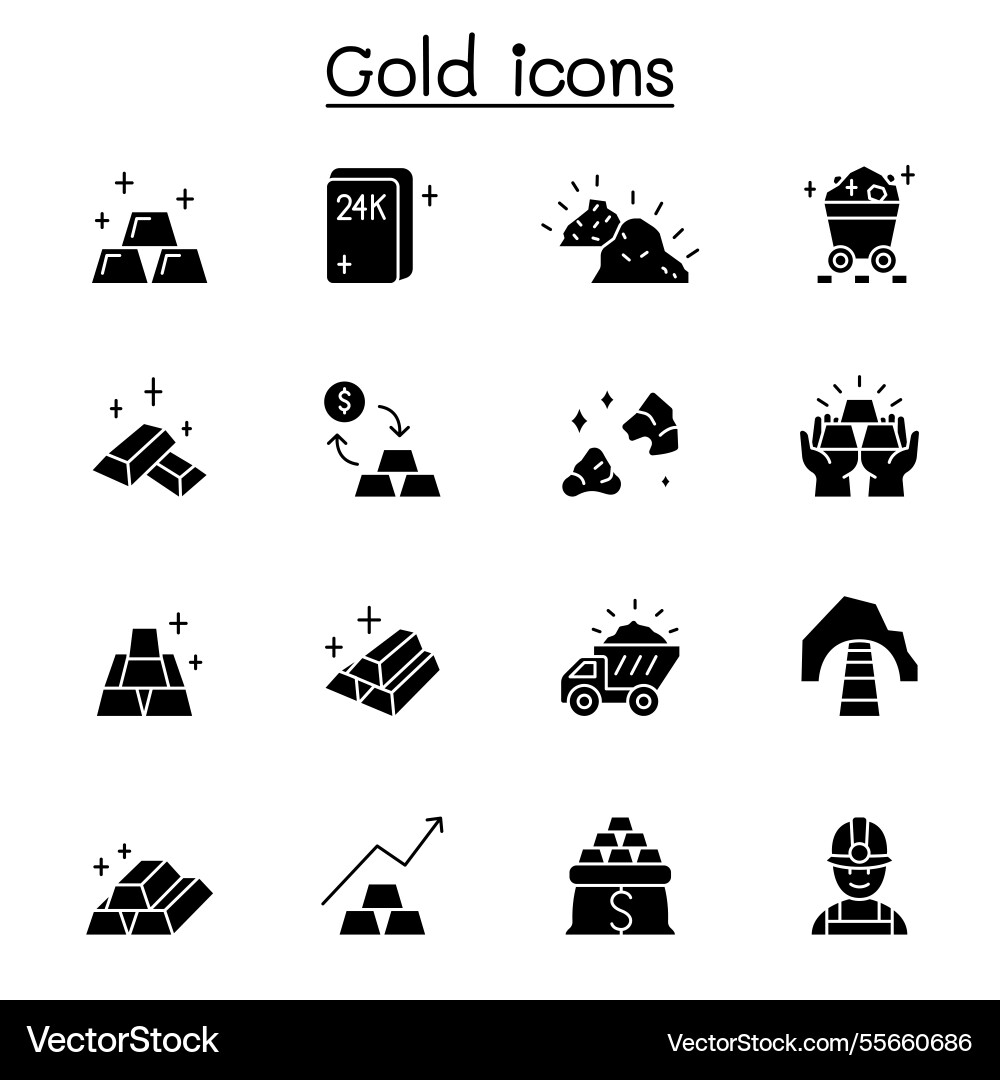 Gold icon set in glyph style Royalty Free Vector Image