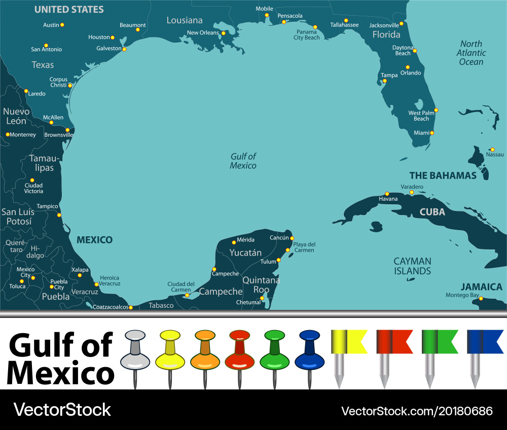 Gulf of mexico map Royalty Free Vector Image - VectorStock