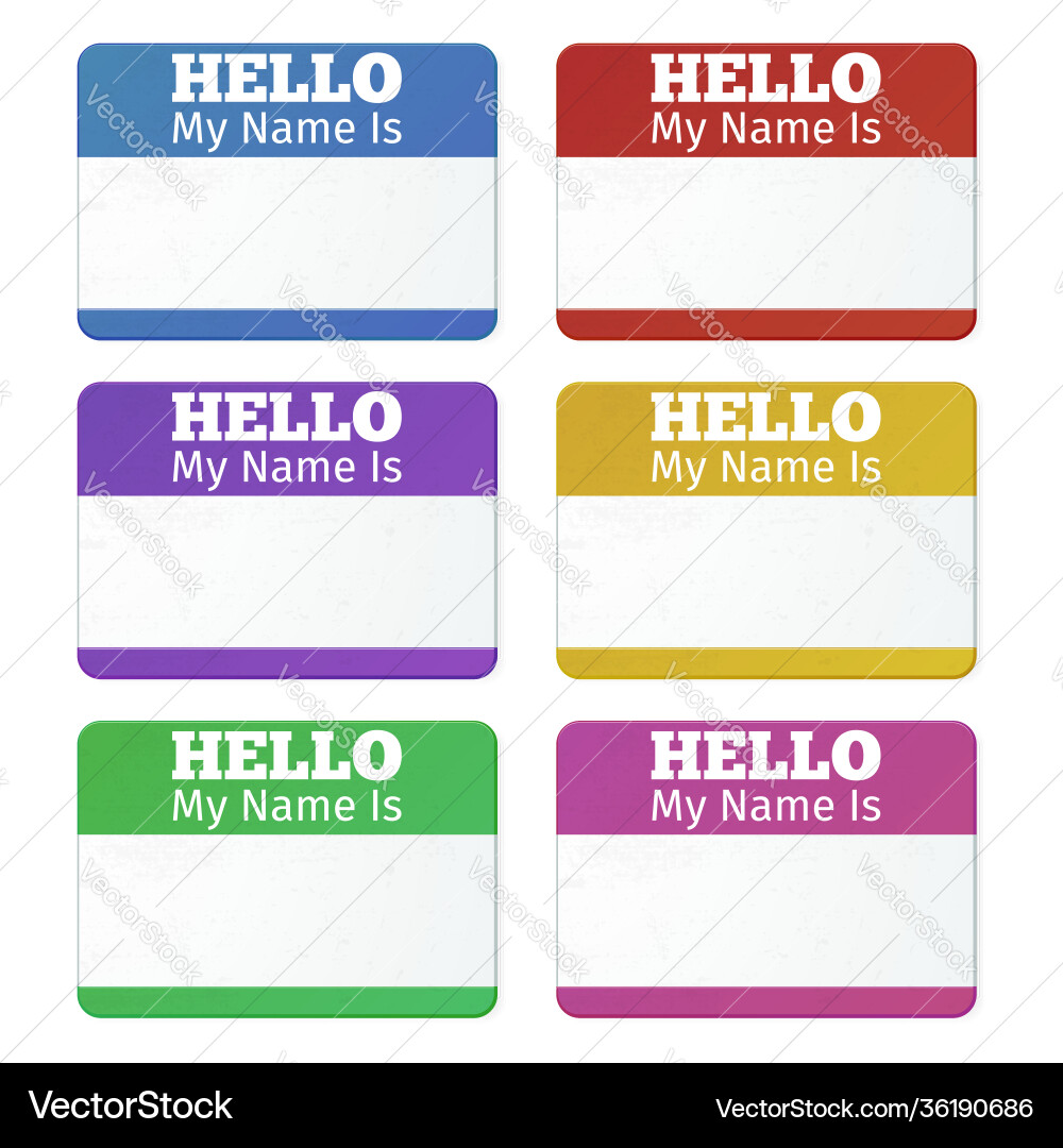 Hello my name is introduction cards labels Vector Image