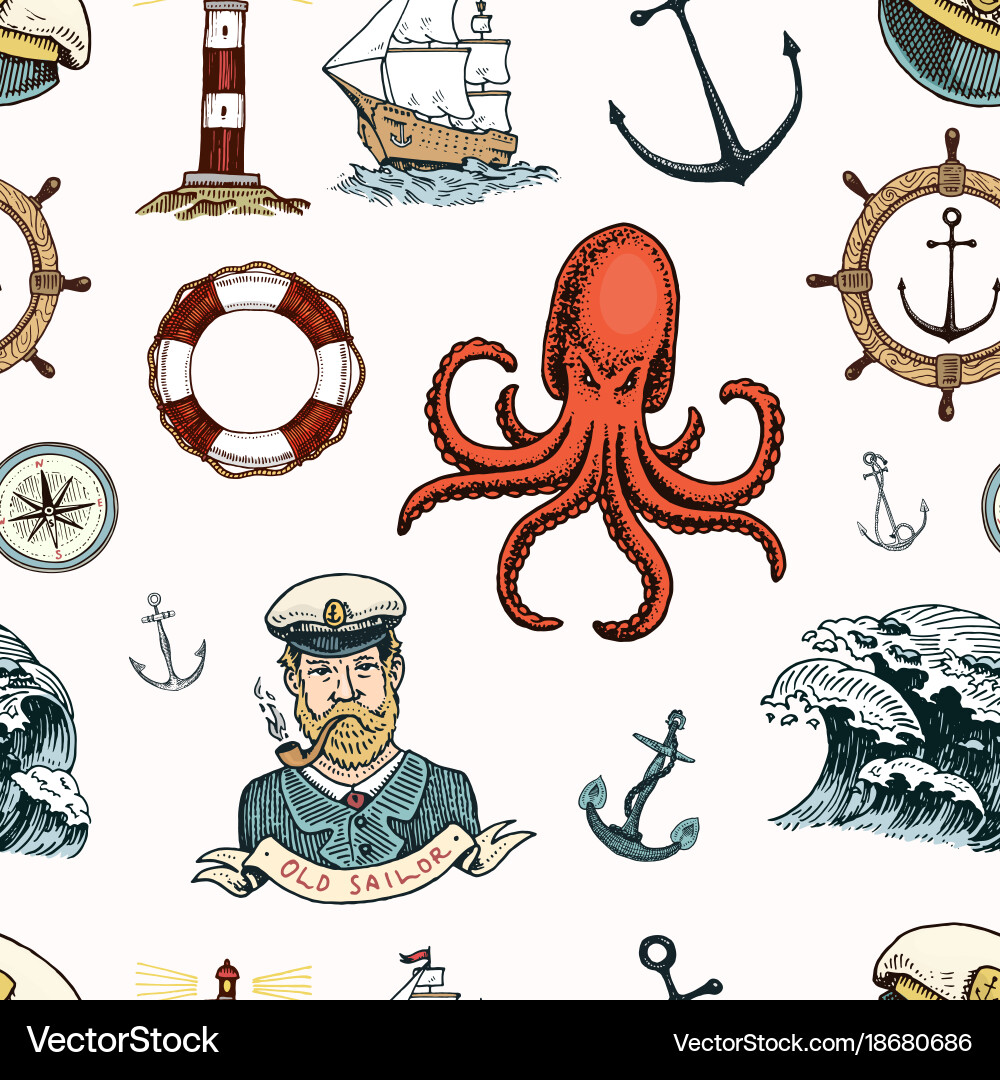 Marine and nautical or sea ocean emblems Vector Image