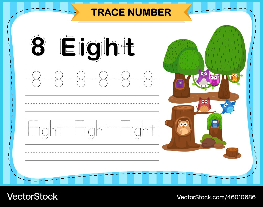 Numbers exercise with cartoon vocabularytrace Vector Image