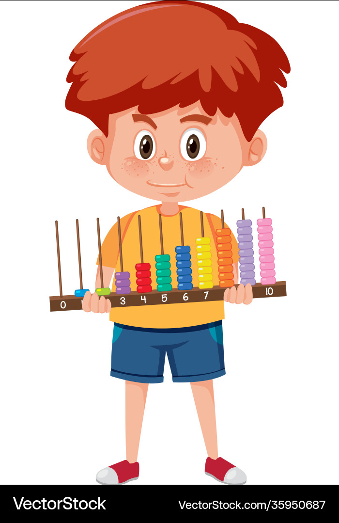 Boy holding abacus cartoon character isolated Vector Image