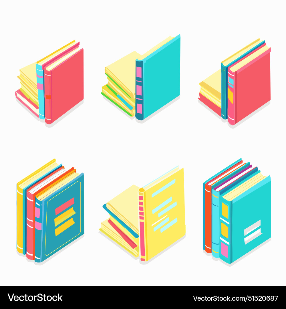 Collection colorful books isometric Royalty Free Vector
