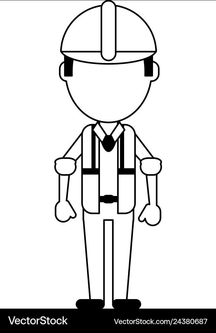 Construction worker avatar in black and white Vector Image