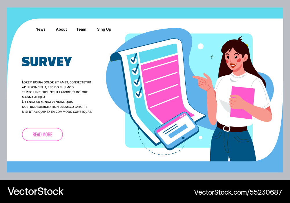 Corporate survey landing page online Royalty Free Vector