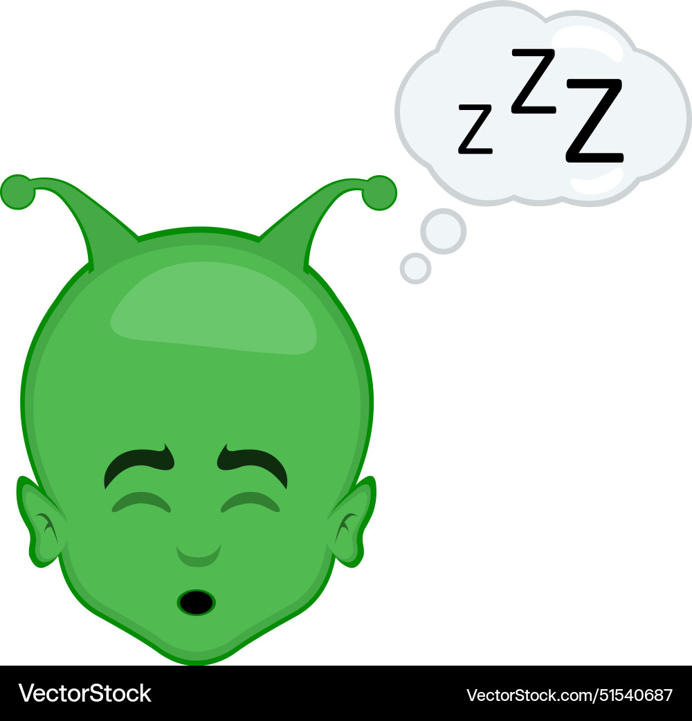Green alien et head cartoon sleeping cloud Vector Image