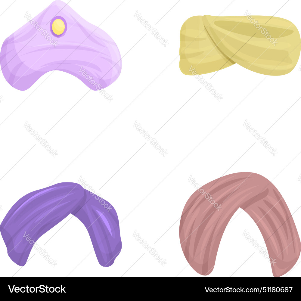 Indian turban icons set cartoon various Royalty Free Vector