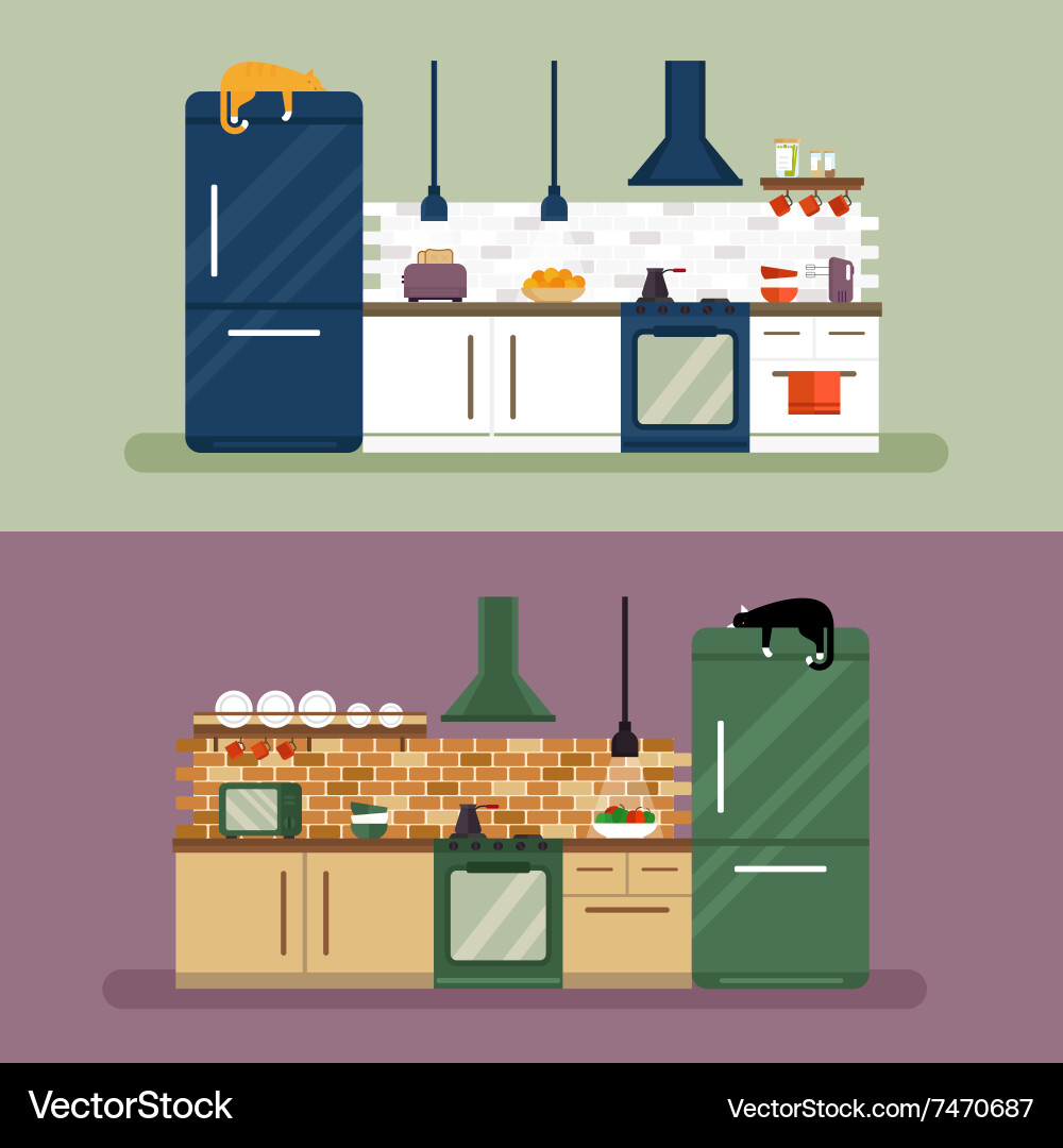 Kitchen and furniture interior flat style Vector Image