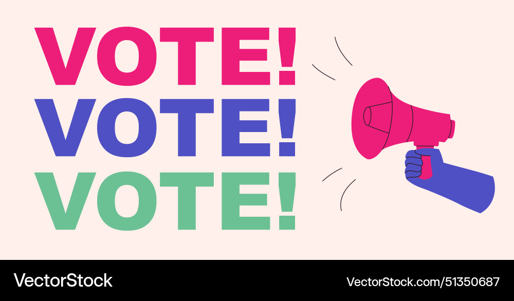 Vote banner hand holding voting megaphone Vector Image
