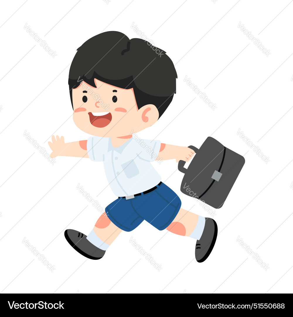 Boy running to school with a bag Royalty Free Vector Image