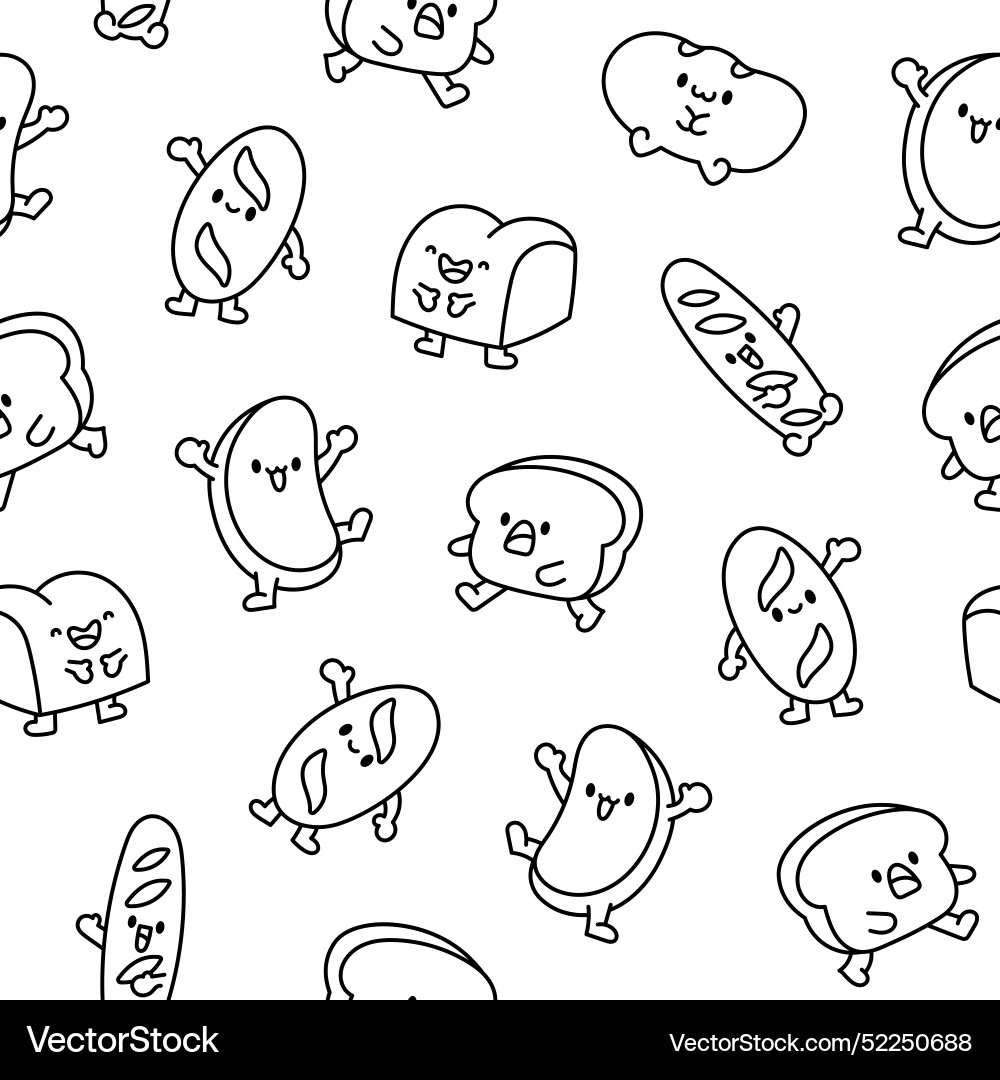 Cartoon happy bread coloring page Royalty Free Vector Image