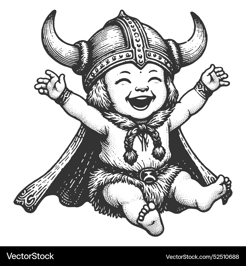 Laughing baby dressed as viking Royalty Free Vector Image