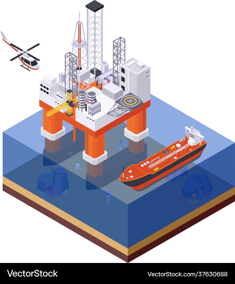 Offshore platform isometric composition Royalty Free Vector