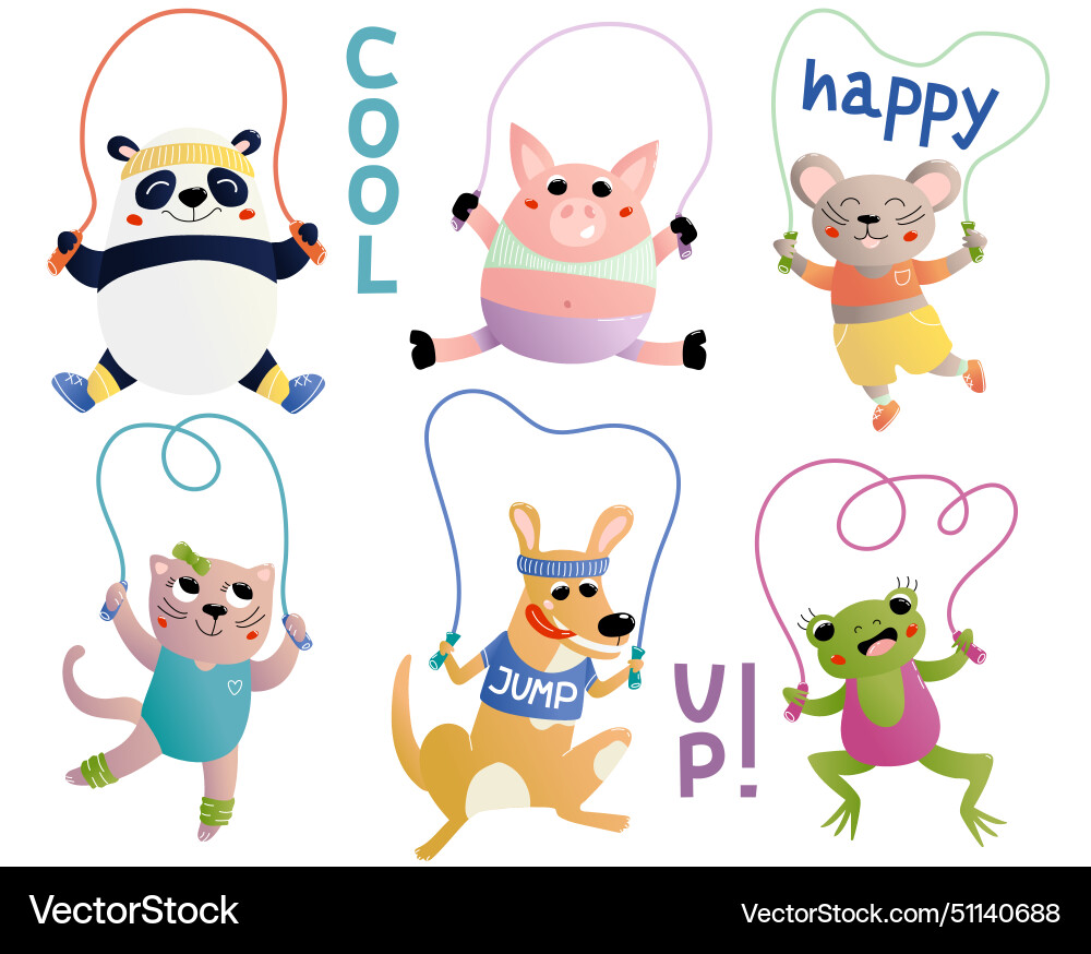 Set of animals jumping rope Royalty Free Vector Image